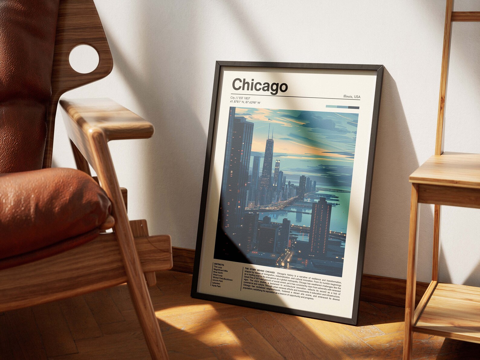 Vintage Chicago Poster Retro Windy City Wall Art Print, Chicago Skyline ...