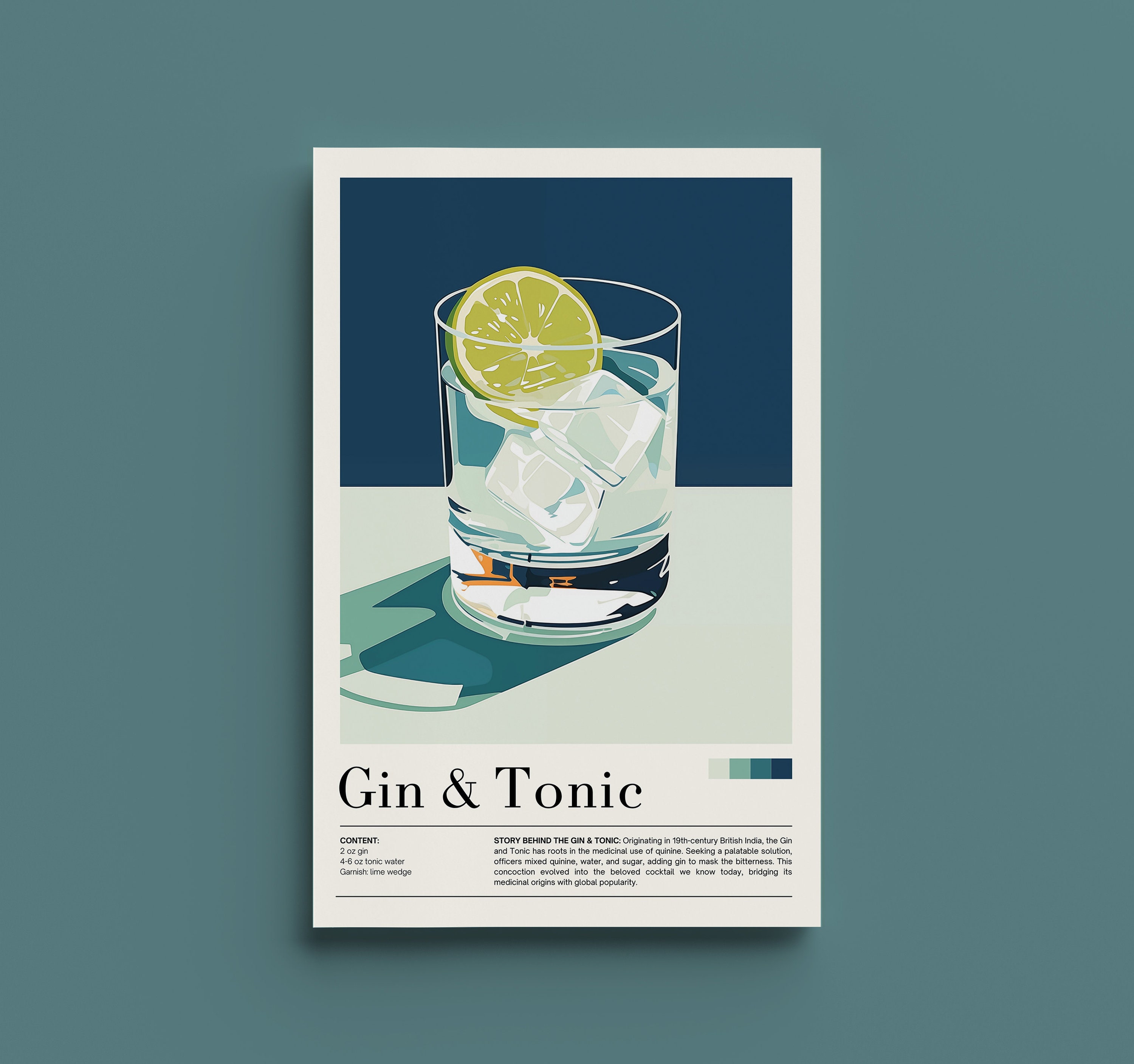 Retro Gin & Tonic Poster Cocktail Print Bar Decor MCM Kitchen Art ...