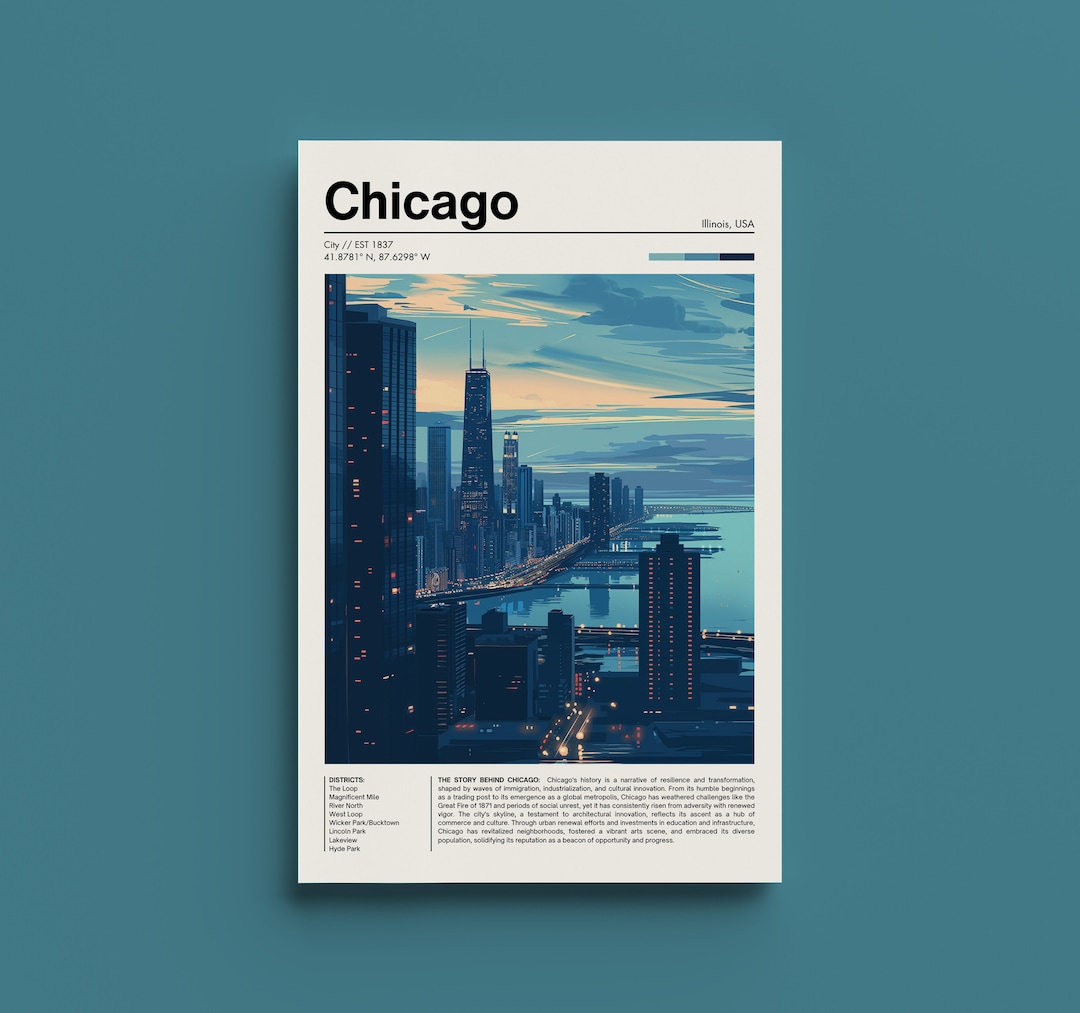 Vintage Chicago Poster - Retro Windy City Wall Art Print, Chicago ...