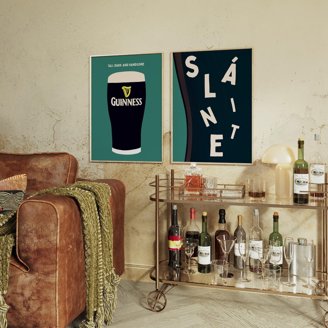 Guinness Set of 2 Prints Sláinte Irish Cheers Drink Wall Art Bar Cart ...