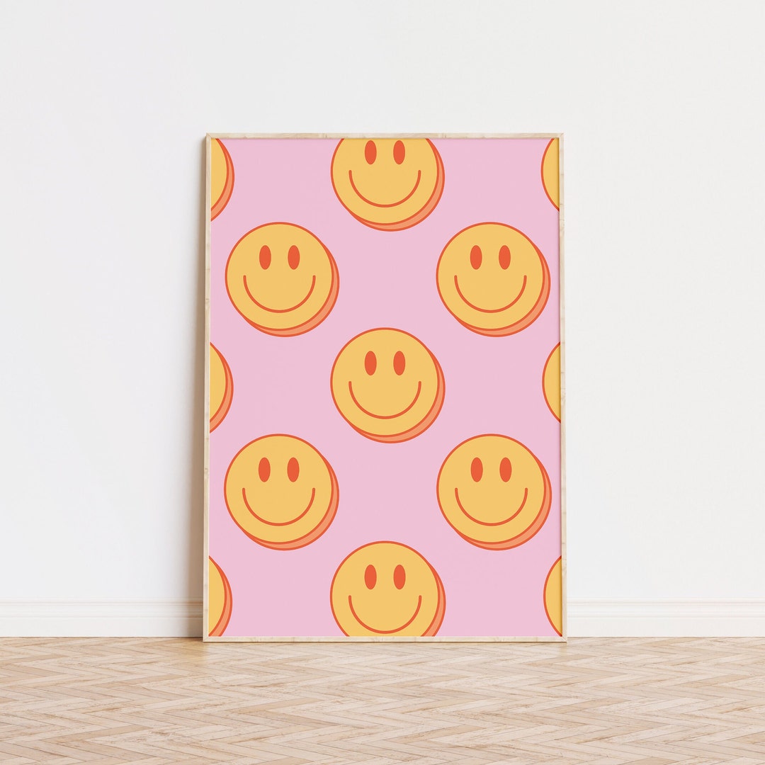 Retro Smiley Face Print | Positive Trendy Y2K Printable Art, Happy ...
