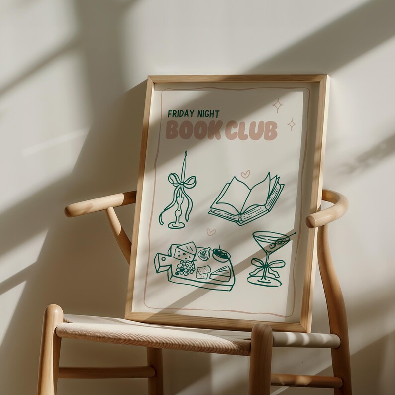 Sage Green Book Club Print Cute Book Club Decor Trendy Reading Poster ...