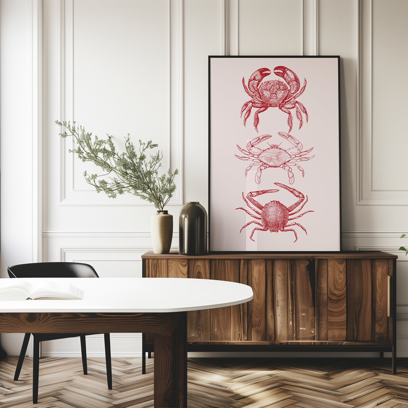 Pink Crab Print Vintage Food Wall Art Seafood Poster Kitchen Wall Art ...