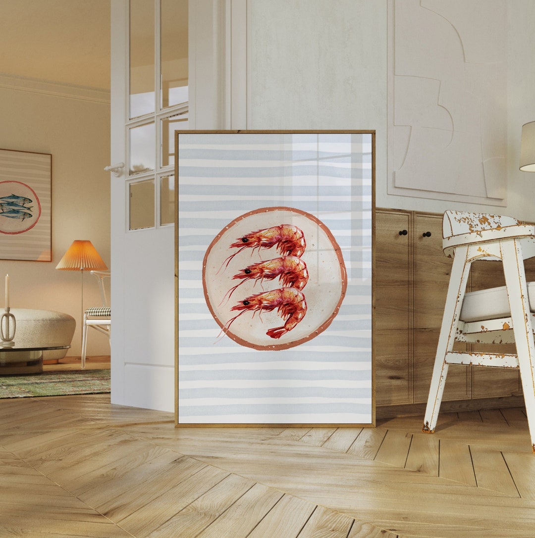 Prawn Print Vintage Food Wall Art Seafood Poster Kitchen Wall Art Fish ...