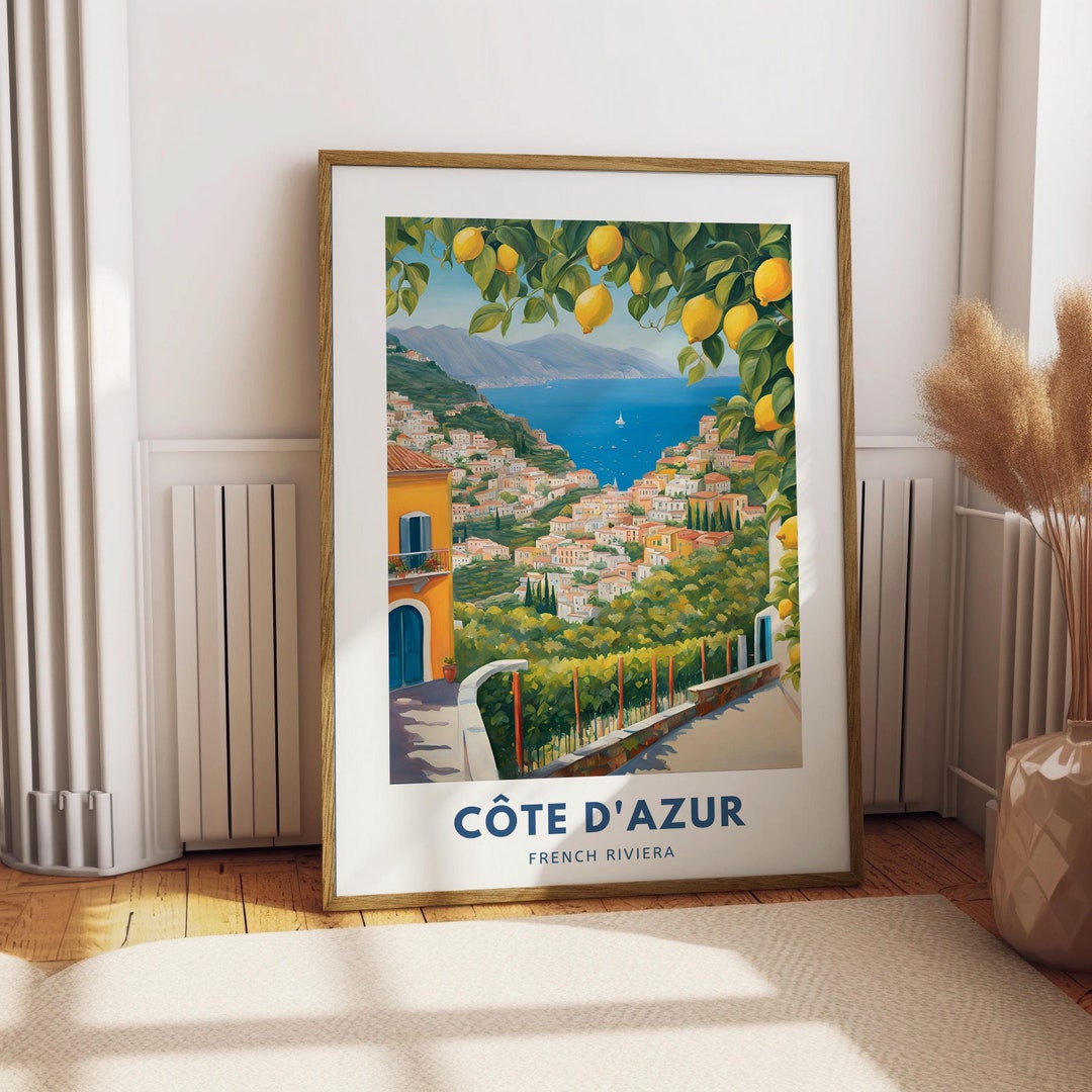 French Riviera Cote D'azur Print Travel Poster France Travel Wall Art ...