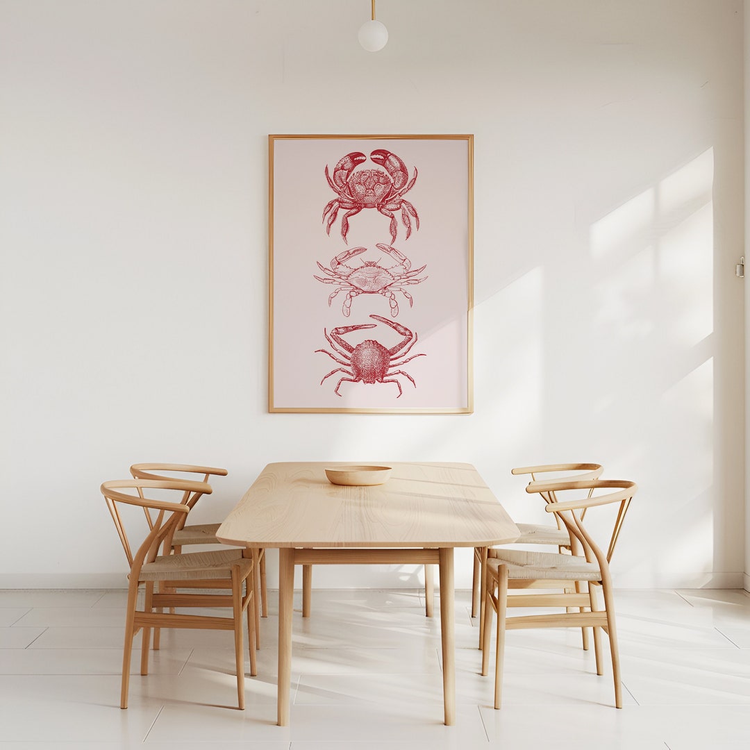 Pink Crab Print Vintage Food Wall Art Seafood Poster Kitchen Wall Art ...