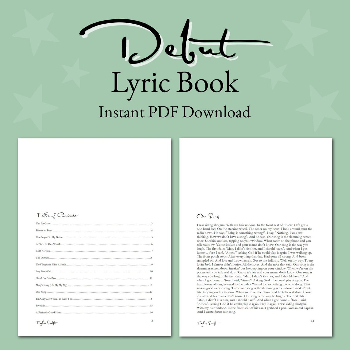 Taylor Swift Debut Lyric Book | Printable PDF | Taylor Swift Lyrics ...