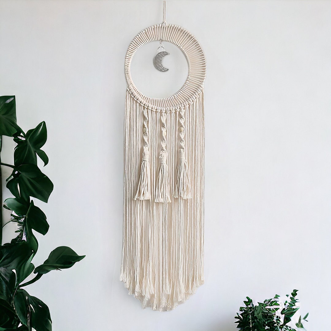 Macrame Moon Dreamcatcher, Boho Wall Hanging, Nordic Style Home Decor ...