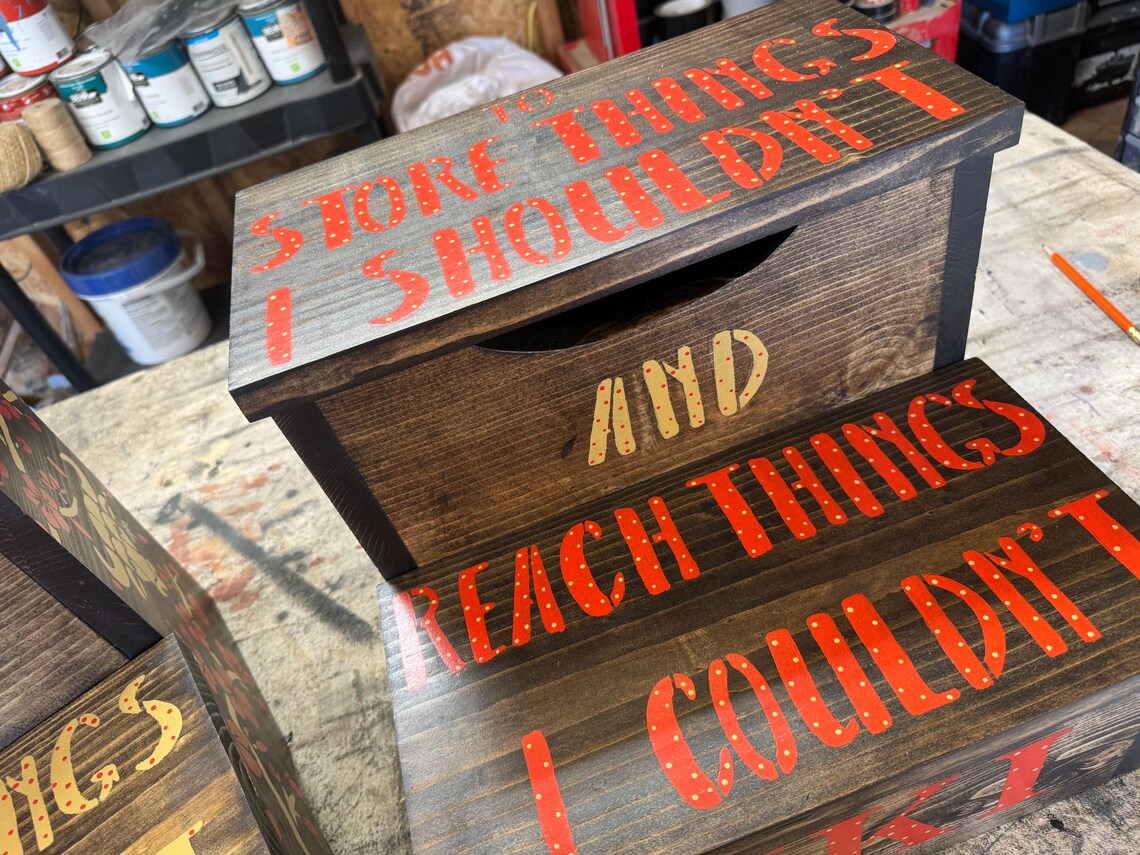 Wooden Knick Knack Boxes/ Wooden Child Storage & Step-stool W/ Soft ...