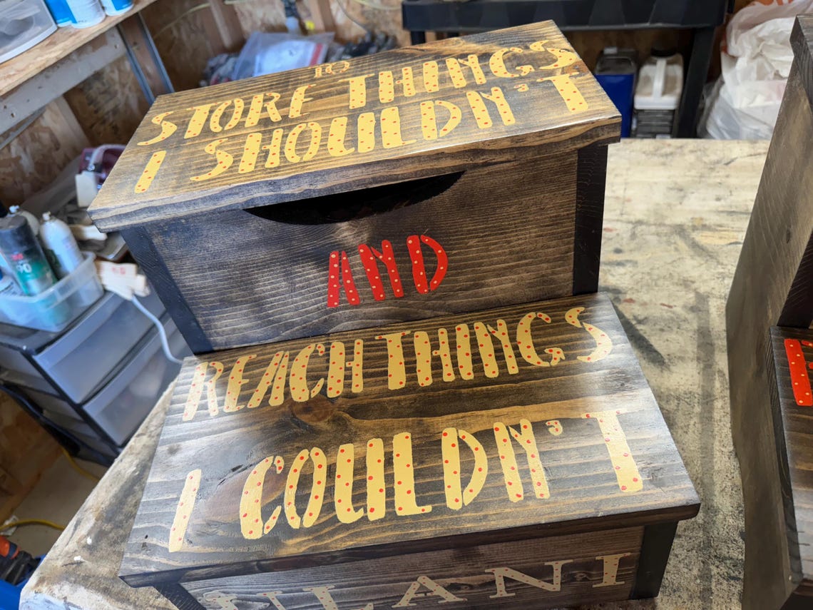 Wooden Knick Knack Boxes/ Wooden Child Storage & Step-stool W/ Soft ...