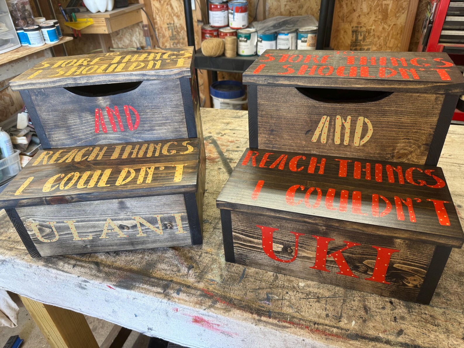 Wooden Knick Knack Boxes/ Wooden Child Storage & Step-stool W/ Soft ...