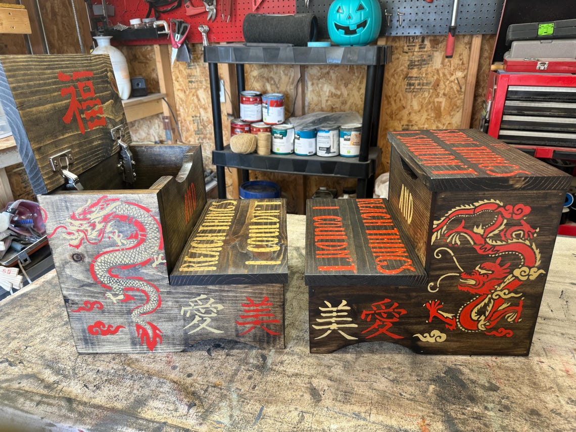 Wooden Knick Knack Boxes/ Wooden Child Storage & Step-stool W/ Soft ...