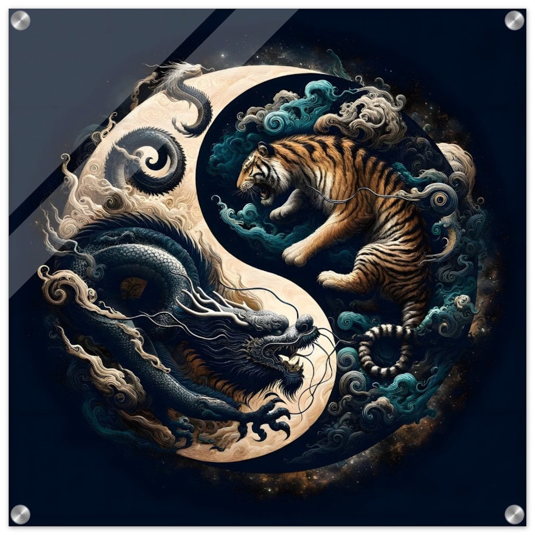 Yin & Yang With Dragon and Tiger on Acrylic - Etsy