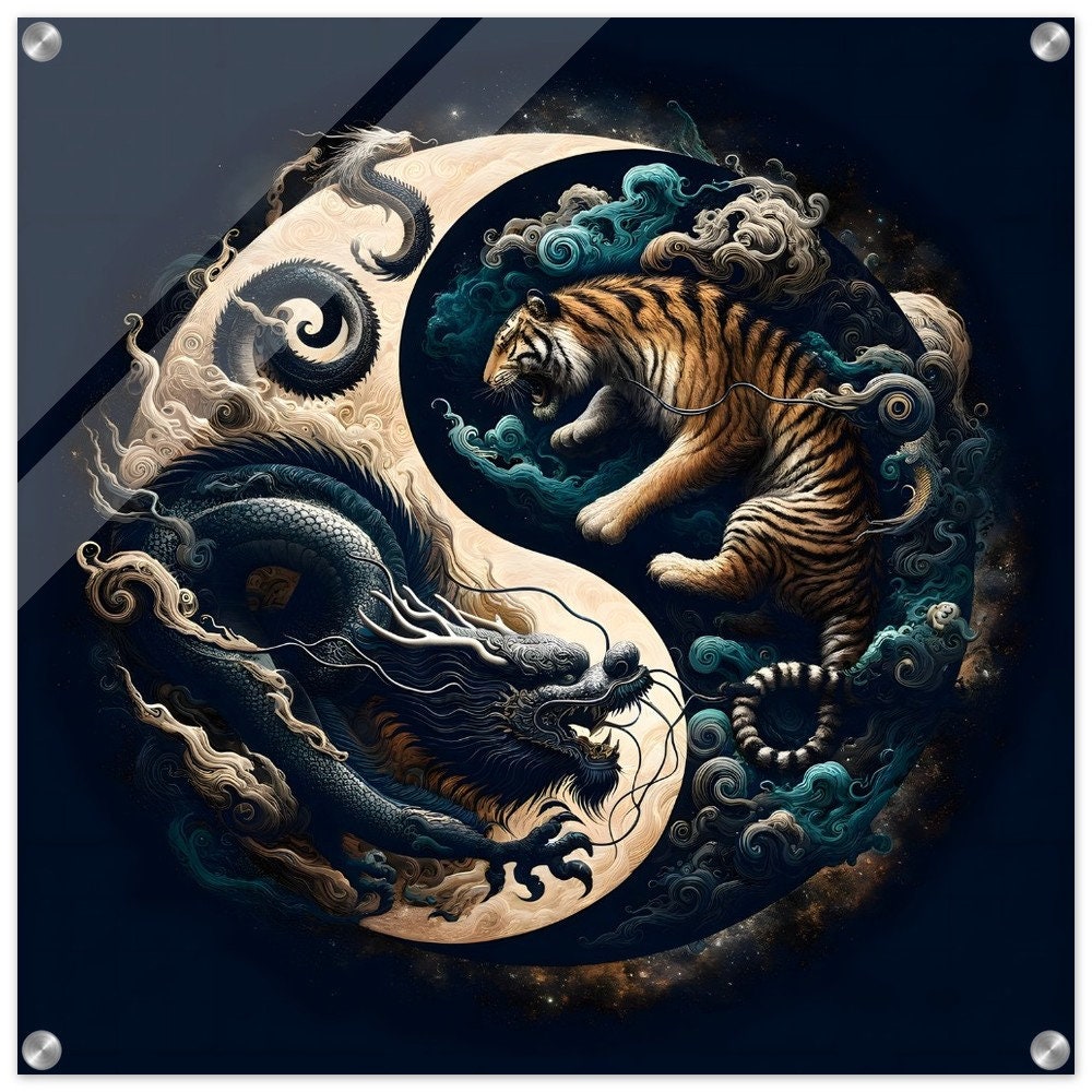 Yin & Yang With Dragon and Tiger on Acrylic - Etsy