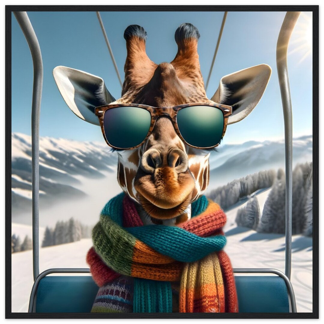 Giraffe Gone Skiing in Wooden Frame - Etsy