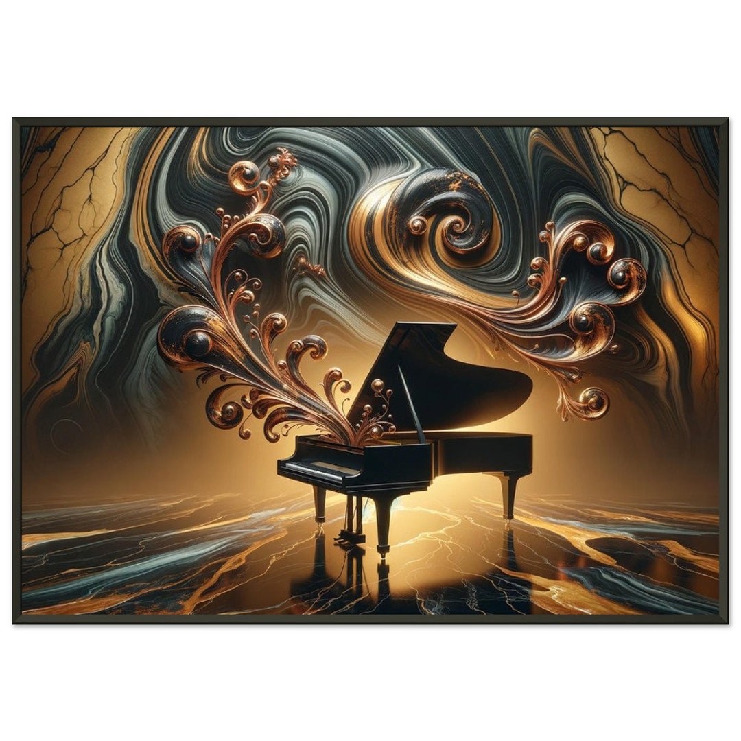 Harmony in Gold: Grand Piano in Swirling Vortex in Metal Frame - Etsy