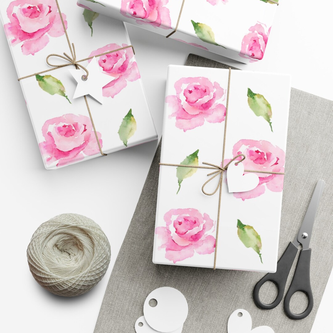 Watercolor Pink Roses Gift Wrap Papers, Custom Wrapping Paper, Wrapping ...
