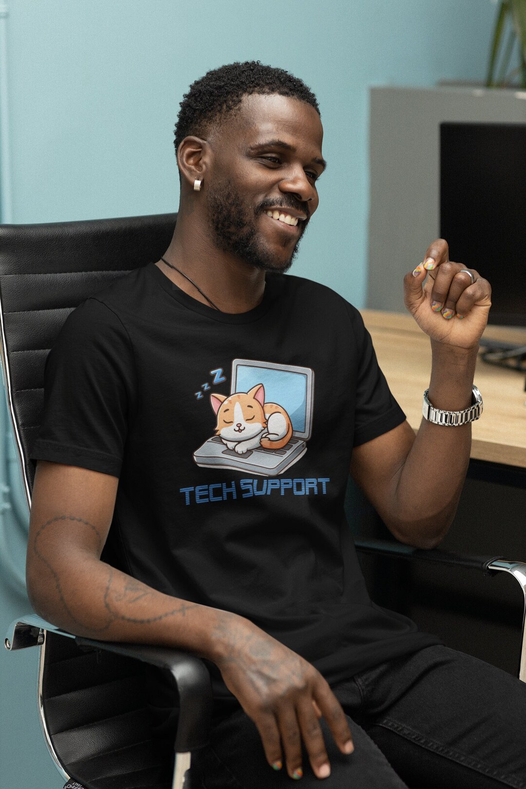 Cat Tech Support Shirt Cute Sleeping Cat on Laptop T-shirt Design Funny ...