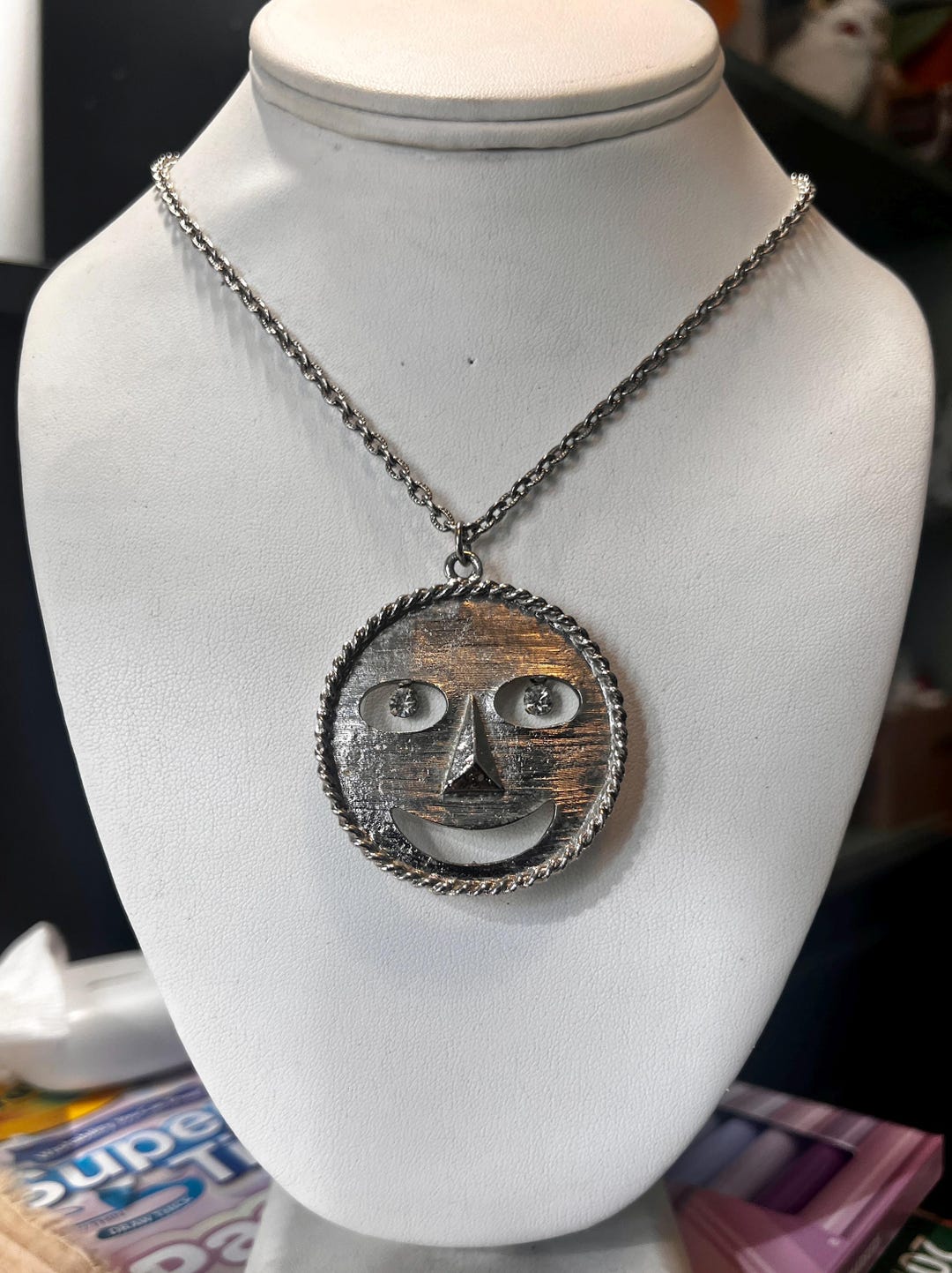 Smile Face Necklace W/rhinestone Eyes - Etsy