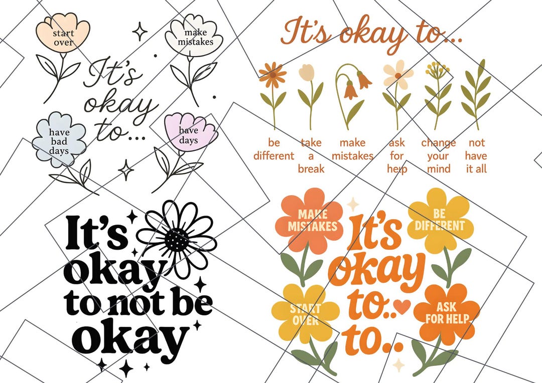 Boho Floral Affirmations PNG Bundle | Mental Health Designs (digital ...