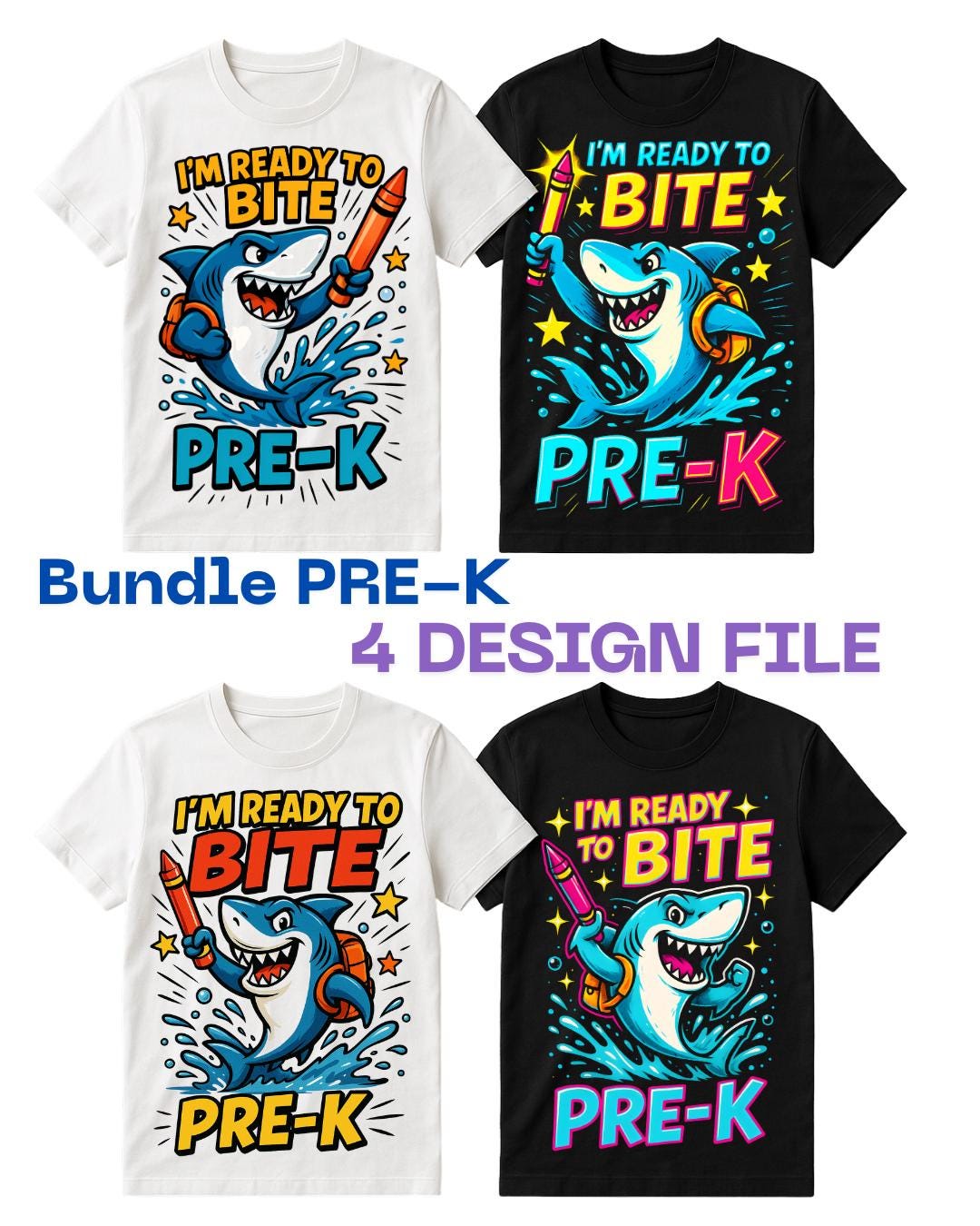 Comic Shark Back to School PNG Bundle: Pre-k Designs (digital Download ...