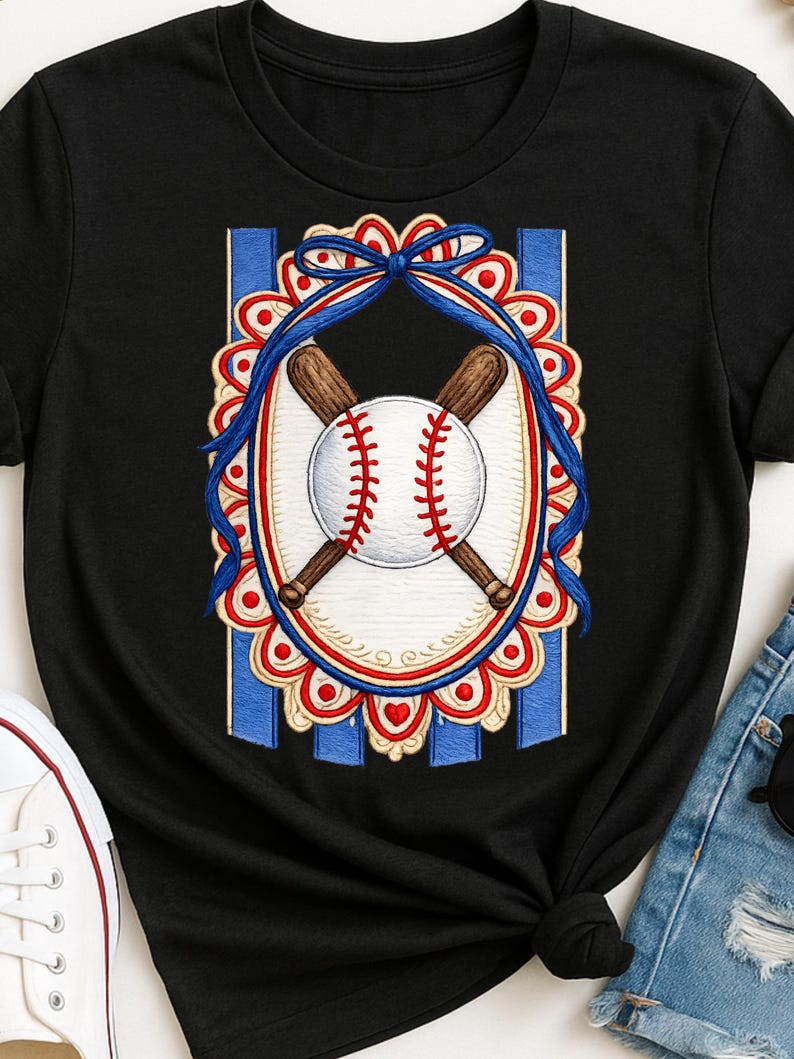 Baseball Coquette PNG, Embroidered Style Sports Crest (digital Download ...