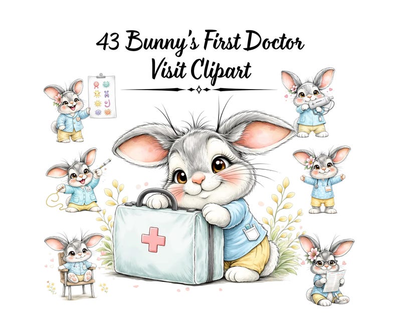 43 Bunny Doctor Clipart Bundle: Nurse, Dentist, Medical Rabbit PNG ...