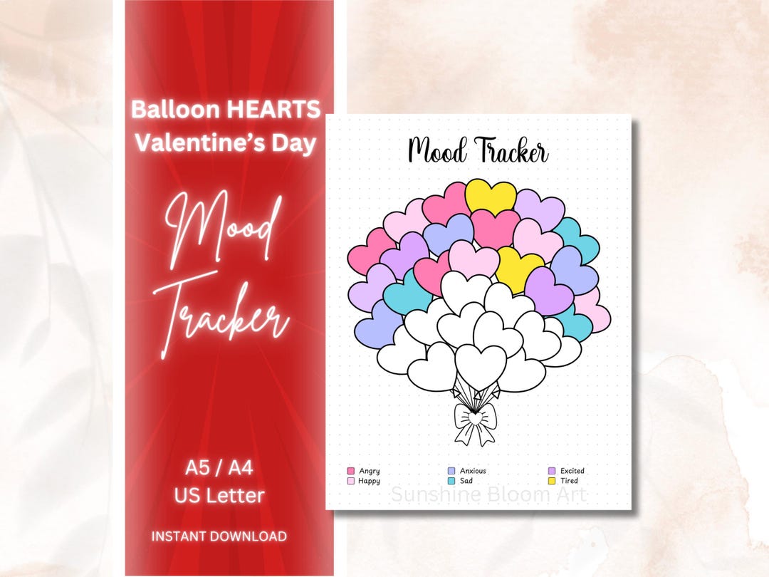 Valentine Mood Tracker - Printable Mood Tracker - Daily Mood Tracker ...