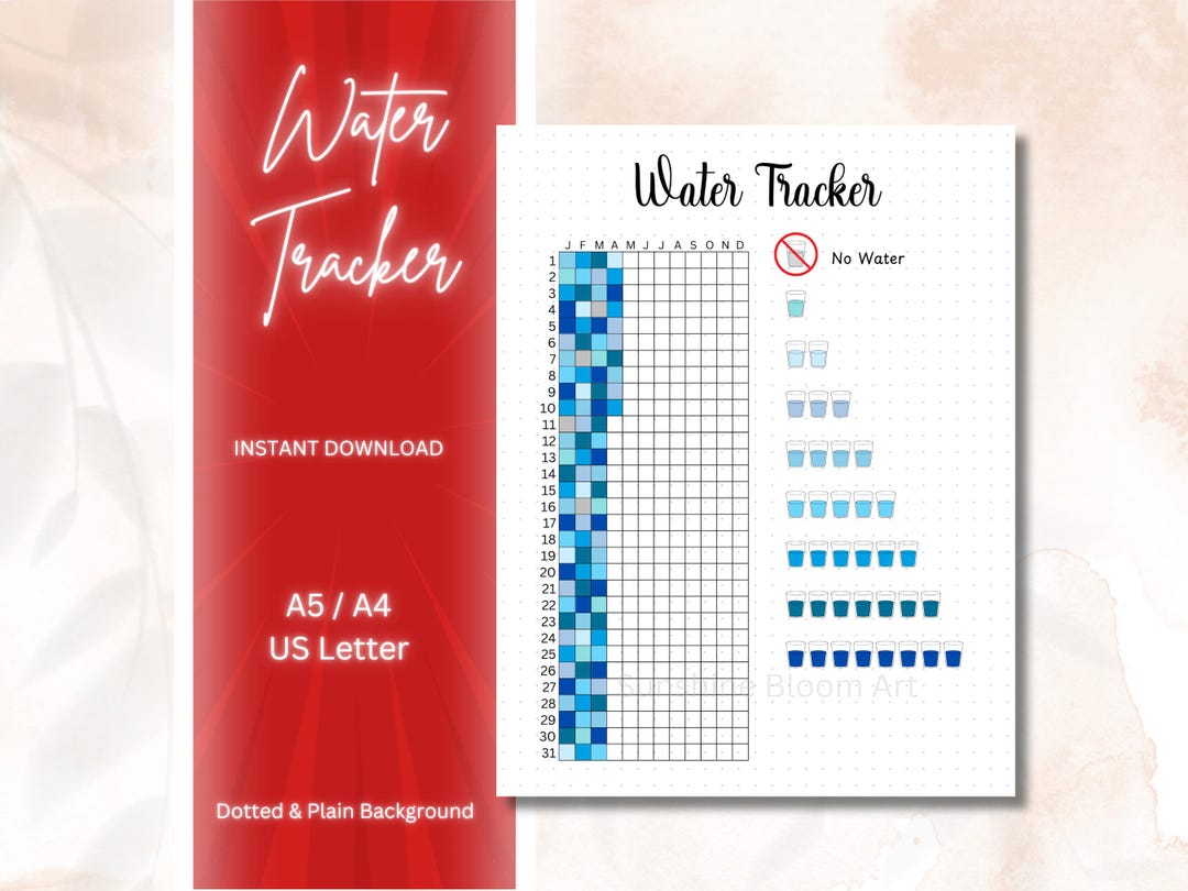 Printable Water Tracker: Hydration Log, Health Planner (PDF) - Etsy