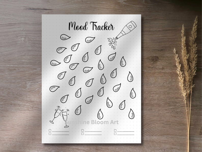 Champagne Bubbles Mood Tracker - Printable Mood Tracker - Daily Mood ...