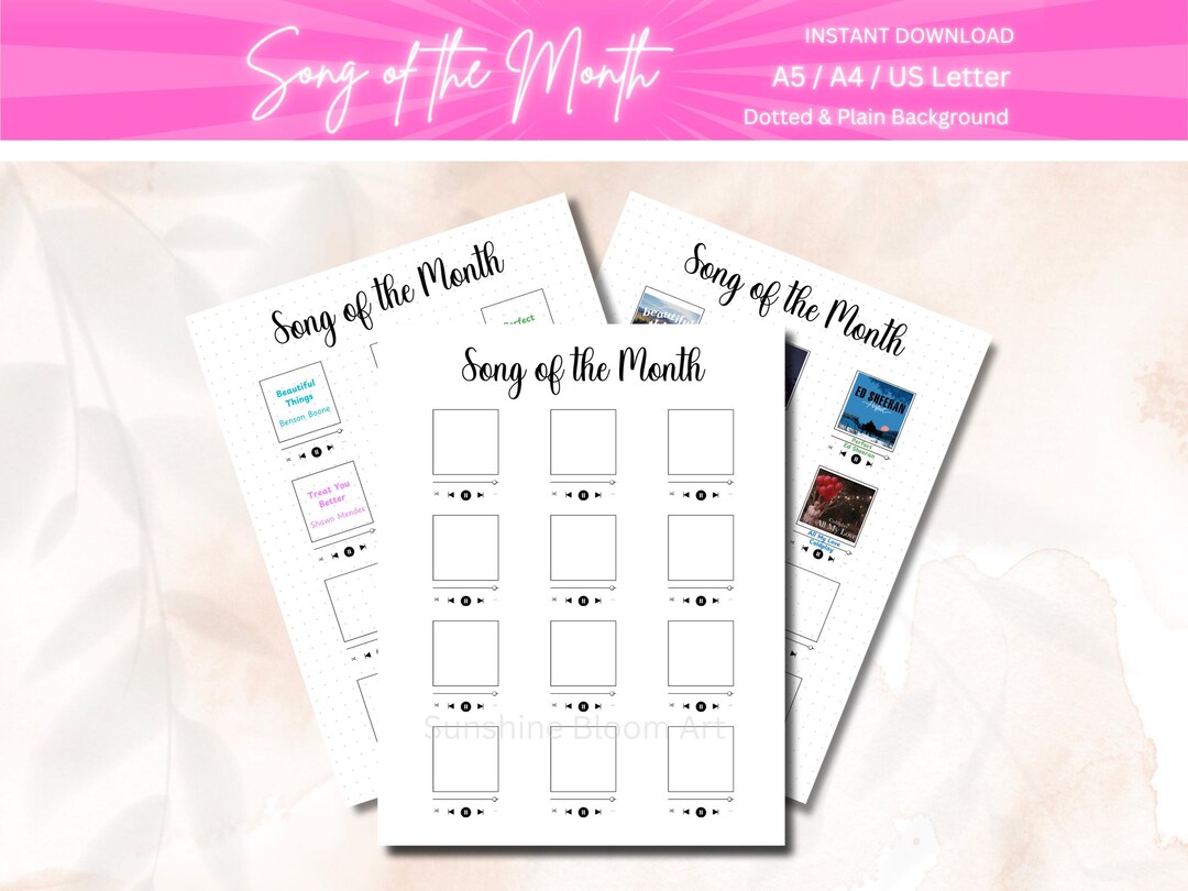 Song of the Year Tracker: Printable Music Playlist Journal (digital ...