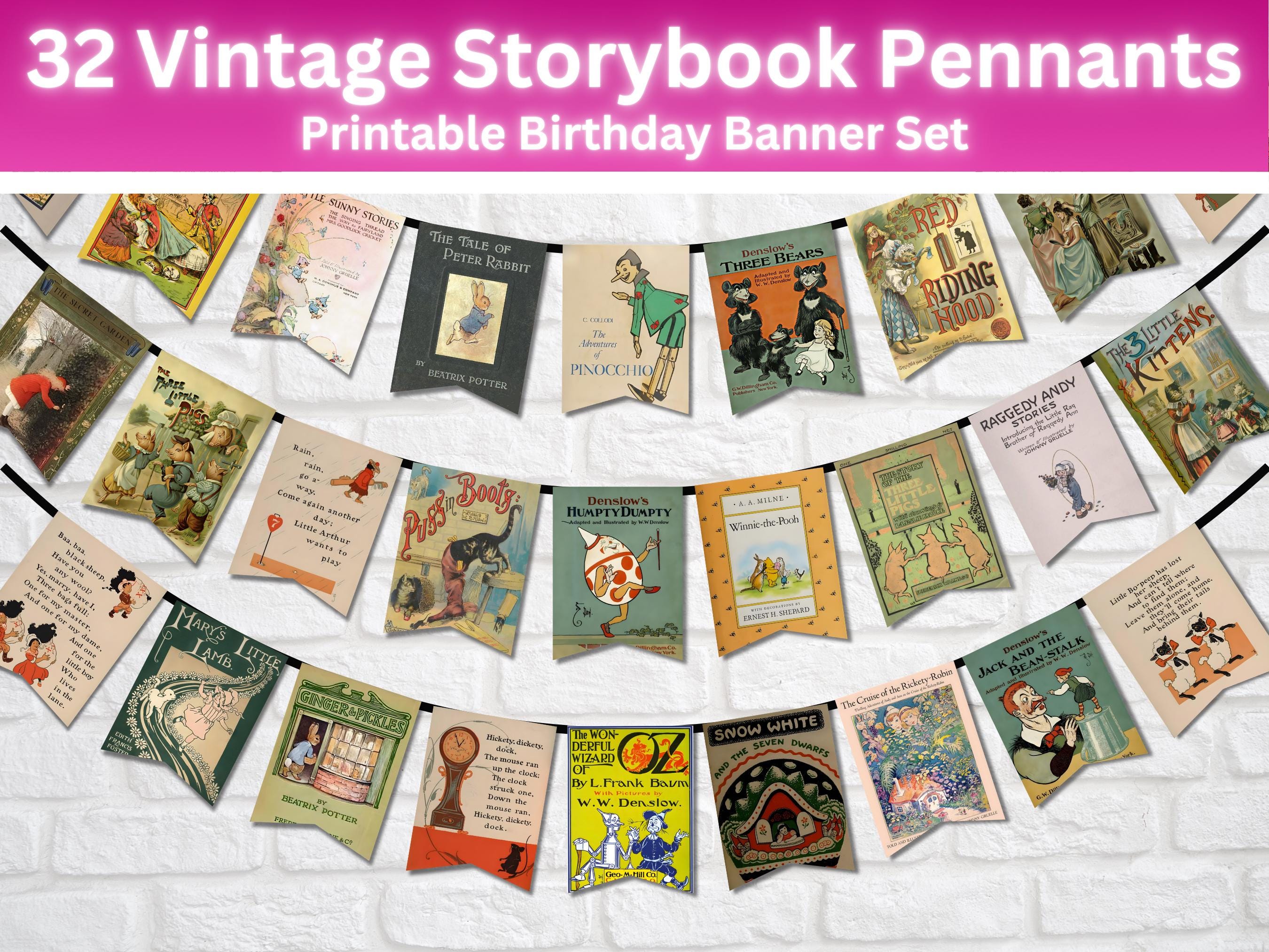 Storybook Baby Shower Banner Printable, Storybook Birthday Pennants ...