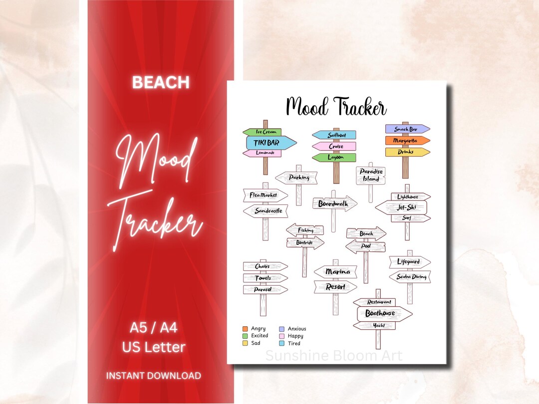 Beach Mood Tracker - Printable Mood Tracker - Daily Mood Tracker ...