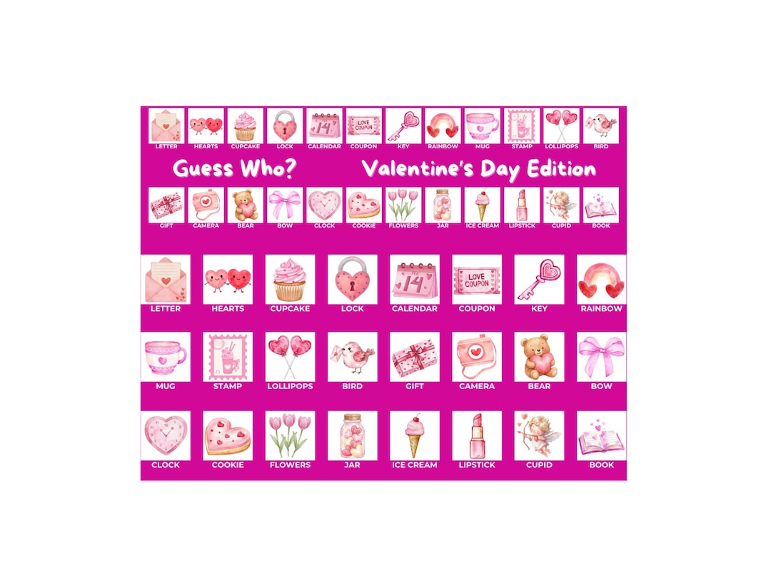 Valentine's Day Guess Who 2.0 Game Boards Inserts – Printable Valentine ...