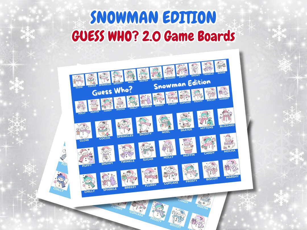 Snowman Winter Guess Who 2.0 Game Boards Inserts – Printable Christmas ...