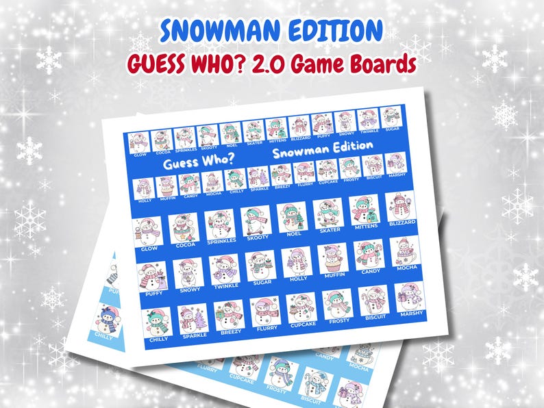 Snowman Winter Guess Who 2.0 Game Boards Inserts – Printable Christmas ...