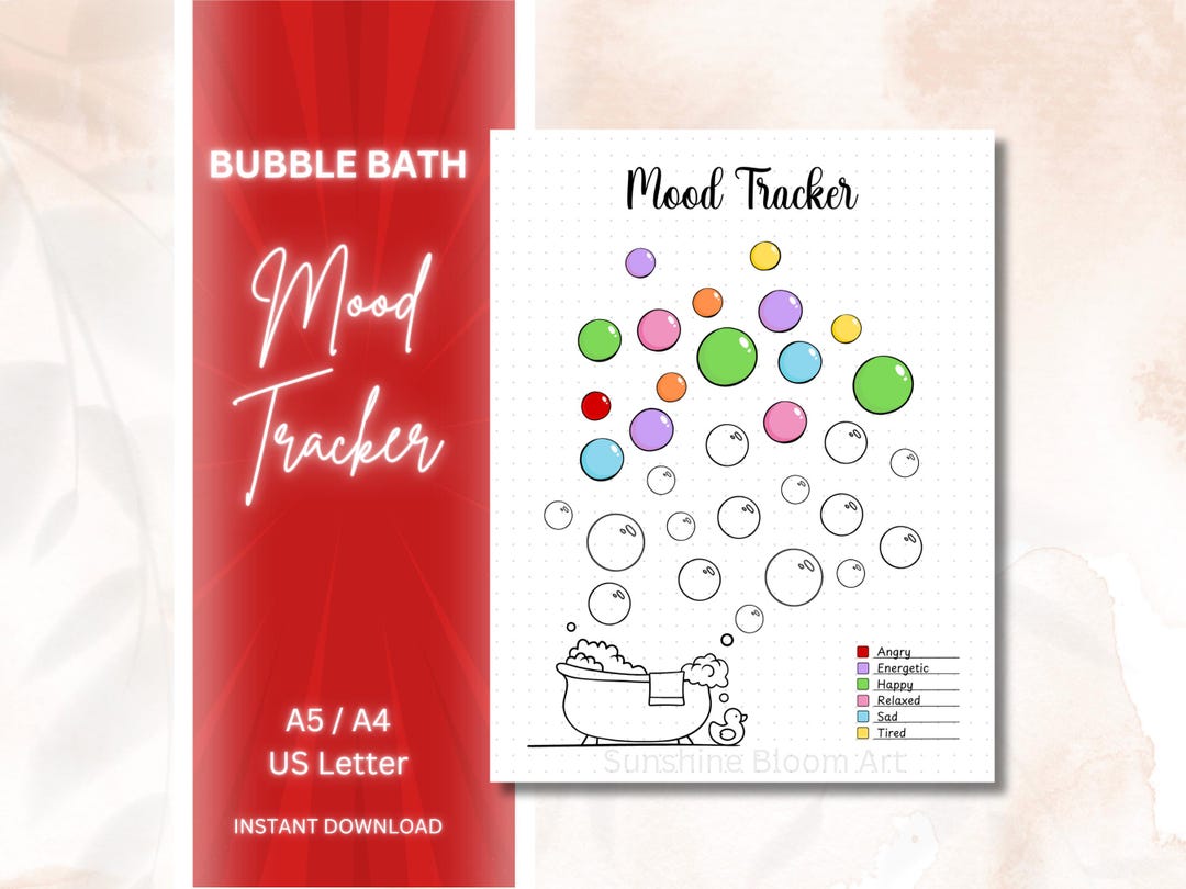 Bubble Bath Mood Tracker - Printable Mood Tracker - Daily Mood Tracker ...