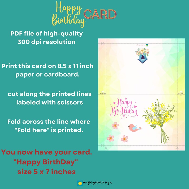 Happy Birthday Card Printable - Bright and Beautiful Spring Flowers - Etsy