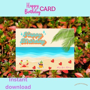 Happy Birthday Card, Printable, Beautiful Beach Theme, Digital Instant ...