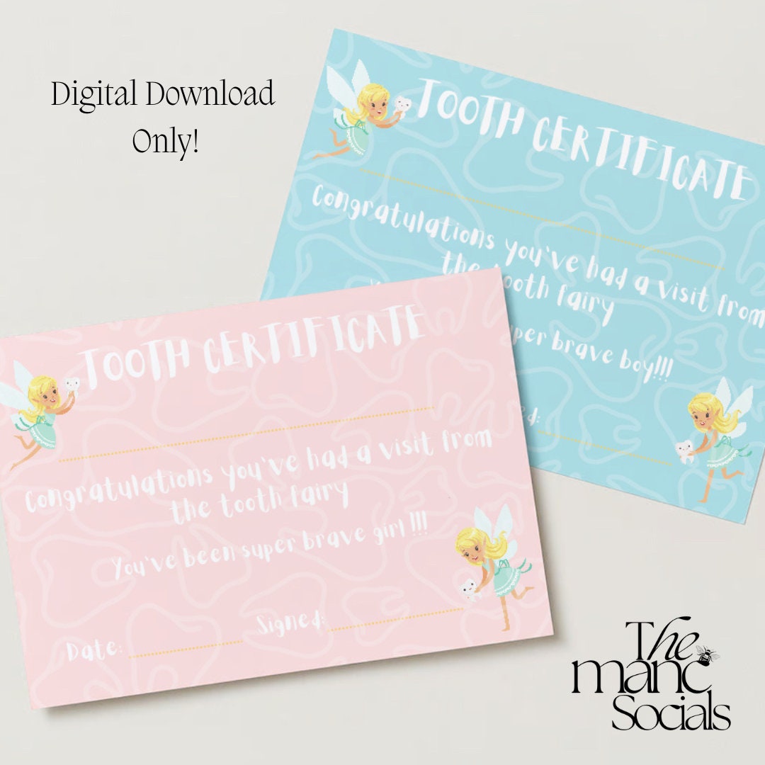 Tooth Fairy Certificate for Girls & Boys (download Only) - Etsy