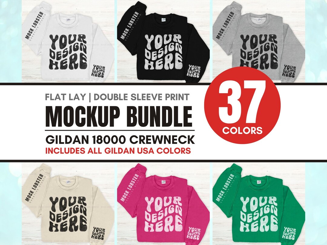 Gildan 18000 Sleeve Mockup Bundle Flat Lay Sweatshirt Both Left & Right ...