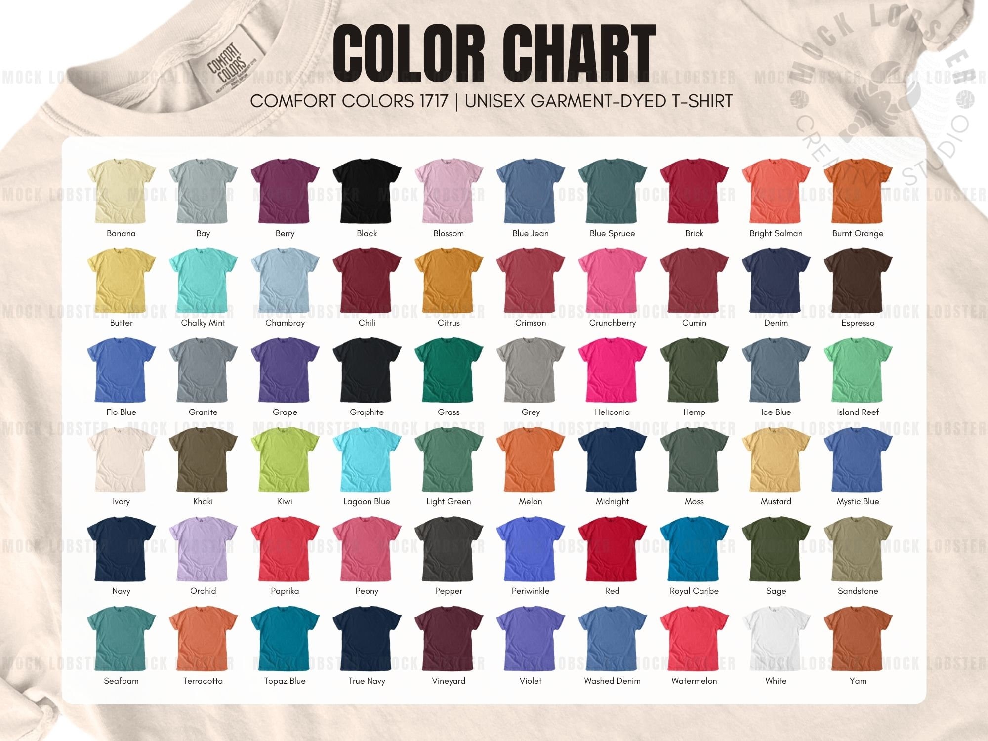 Comfort Colors Color Chart C1717 Unisex T-shirt Mockup, Color Swatch ...