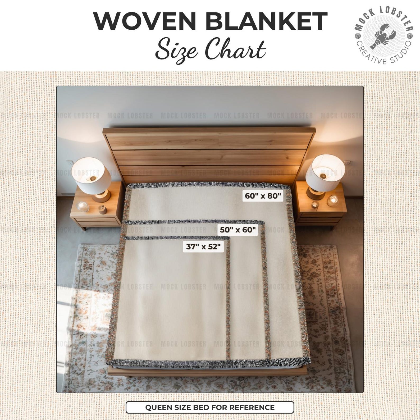Woven Blanket Size Chart Mockup | Throw Blanket Sizing Guide for ...