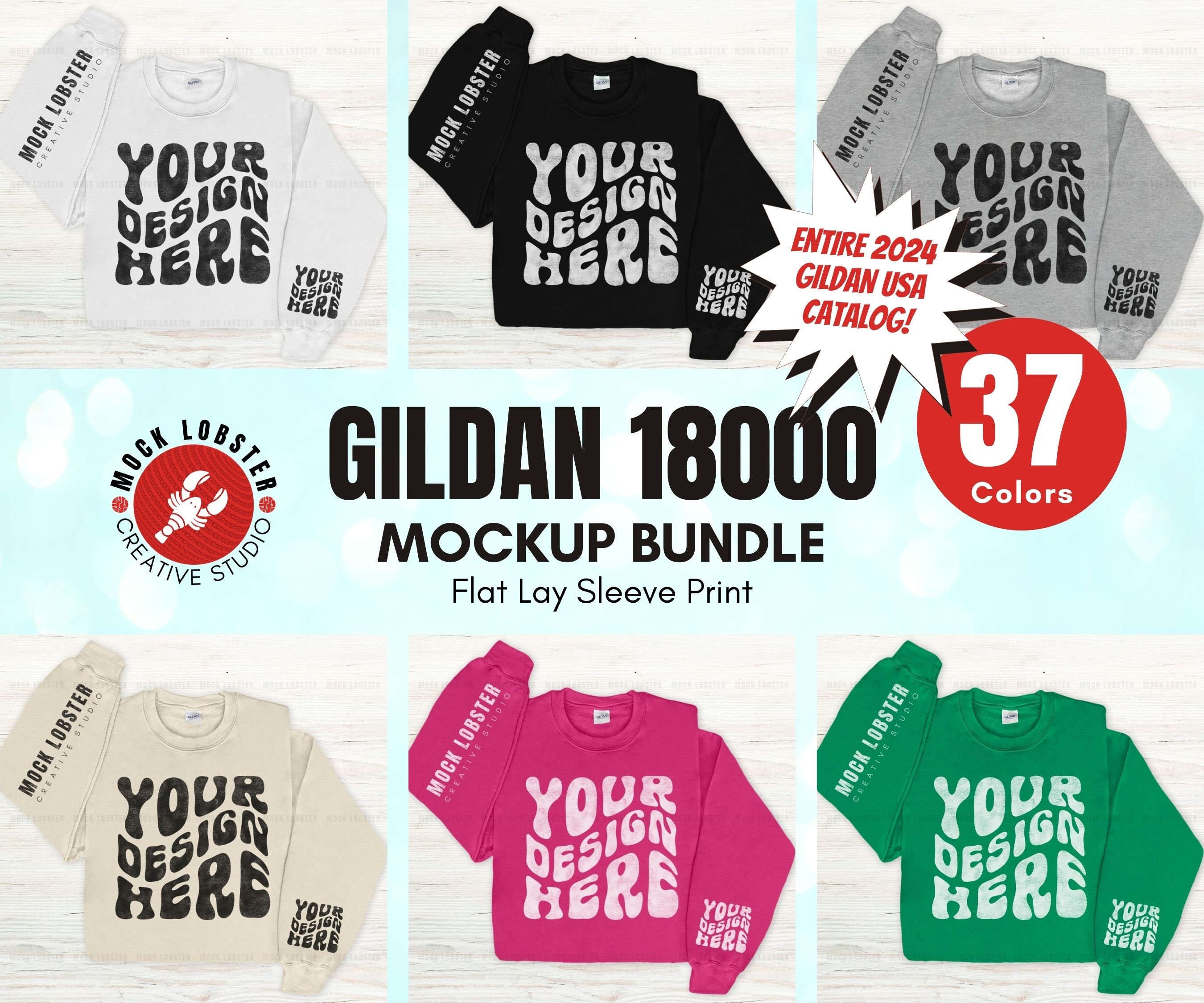 Gildan 18000 Sleeve Mockup Bundle Flat Lay Sweatshirt Both Left & Right ...