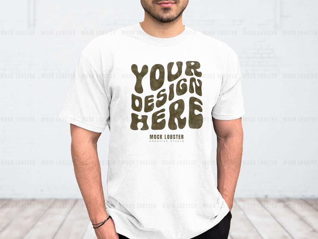 Comfort Colors C1717 White Tshirt Mockup Male Model | Real Model Mock ...