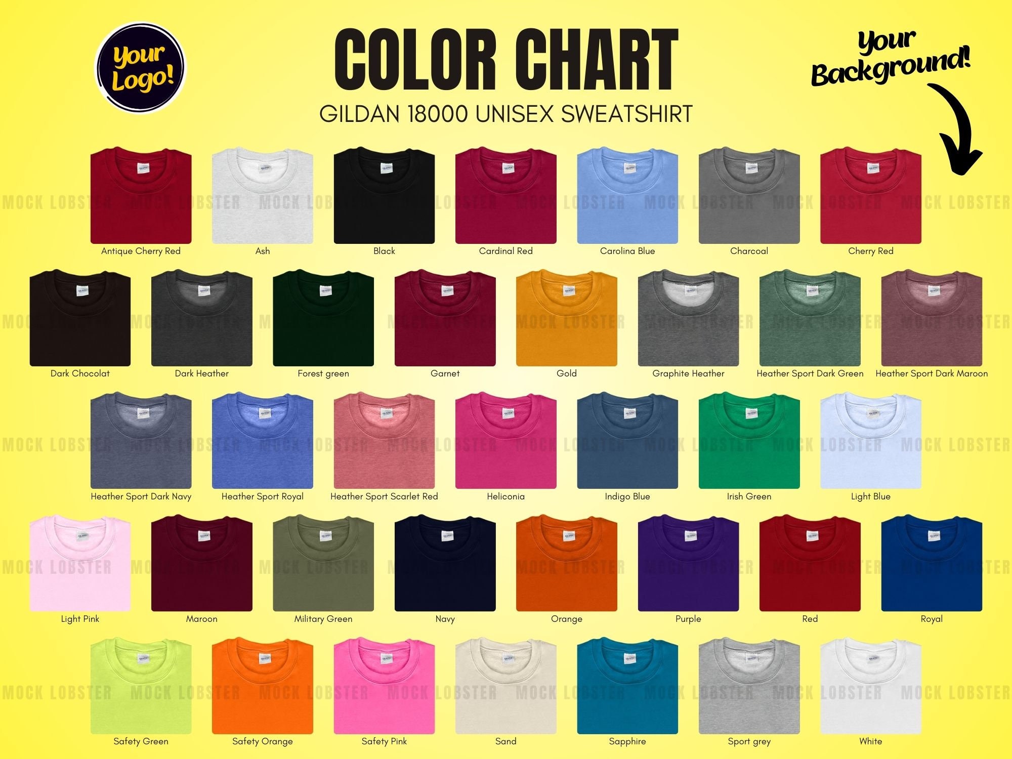 Gildan 18000 Color Chart Editable Gildan Crewneck Sweatshirt Mockup of ...