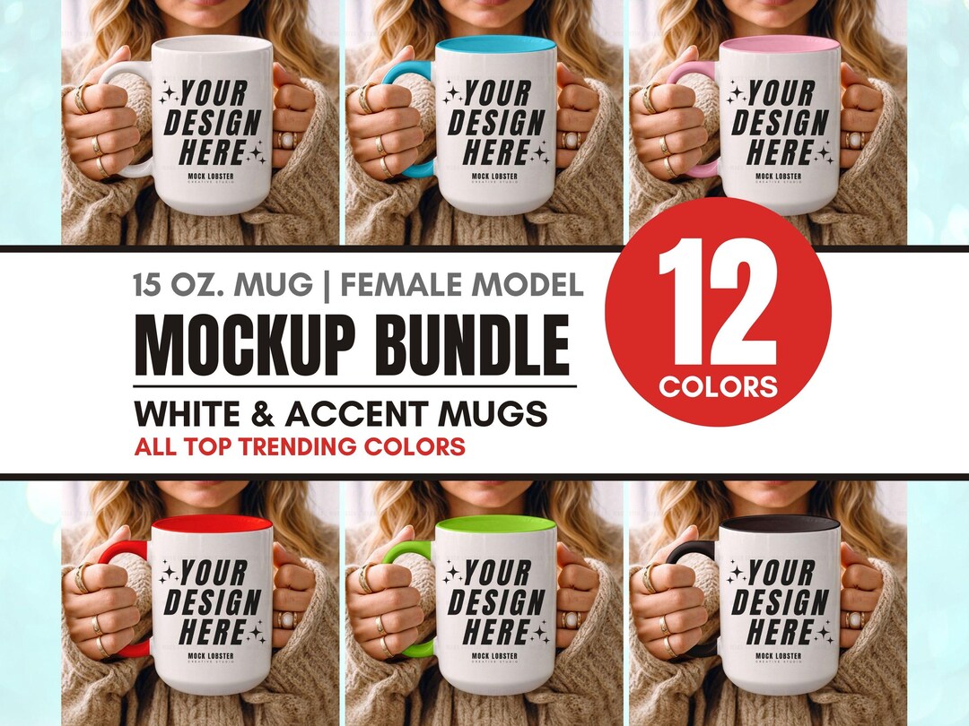 Mug Mockup Bundle | 15oz White & Accent Mug Model Mock-up Bundle | Two ...