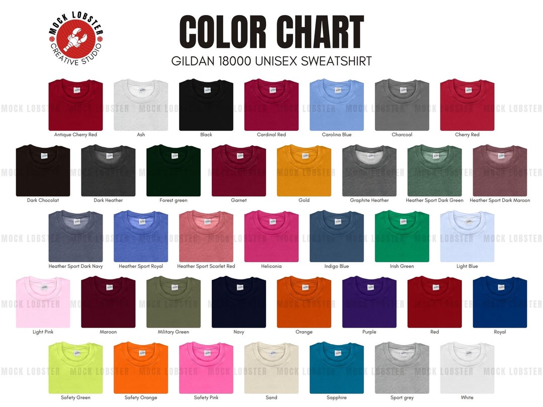 Gildan 18000 Color Chart Editable Gildan Crewneck Sweatshirt Mockup of ...