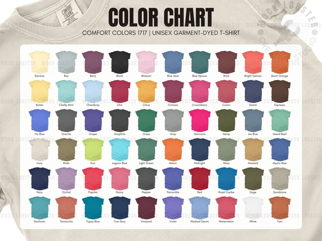 Comfort Colors Color Chart C1717 Unisex T-shirt Mockup, Color Swatch ...