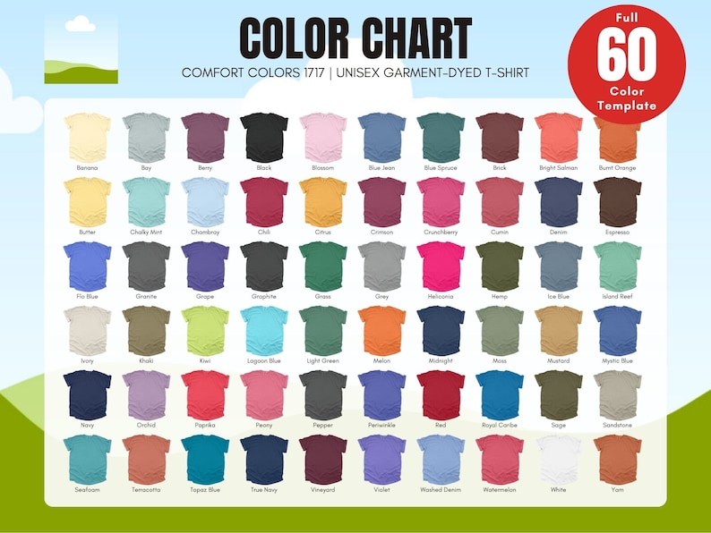 Comfort Colors 1717 Color Chart Editable Canva Template, C1717 Color ...